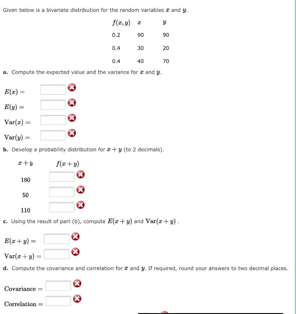 Solved Given Below Is A Bivariate Distribution For The 