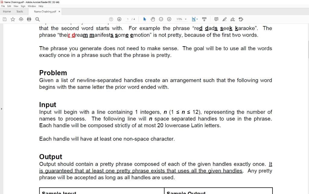 Solved Name Chaining.pelt - Adobe Acrobat Reader DC 02-bit) | Chegg.com