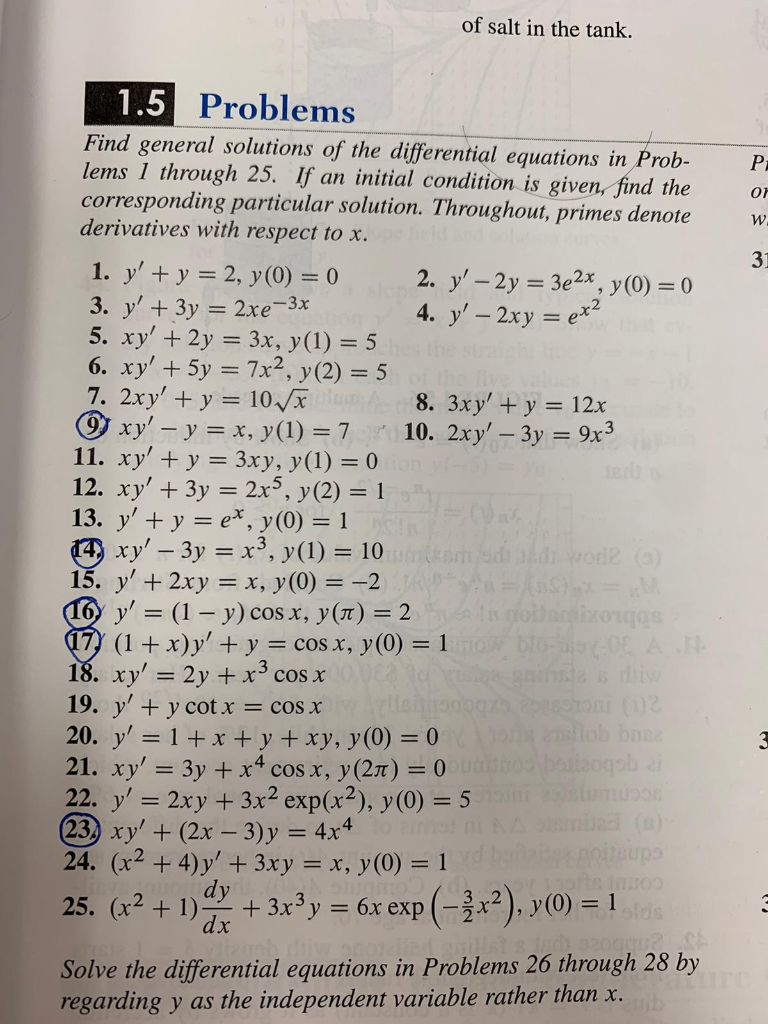 Solved of salt in the tank. 01 w 3 1.5 Problems Find general | Chegg.com