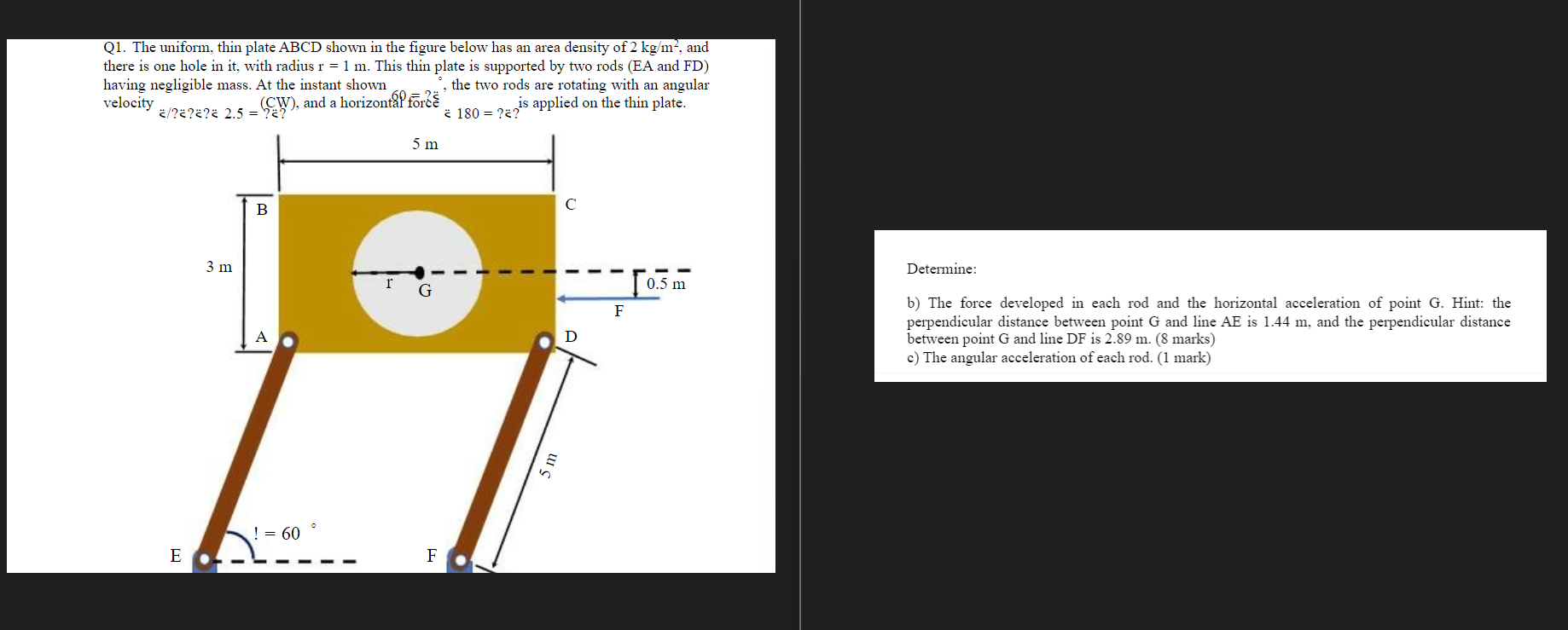 Solved Q1. The uniform, thin plate ABCD shown in the figure | Chegg.com