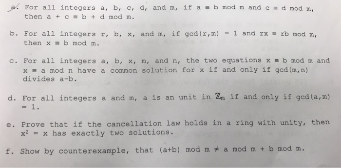 Solved a For all integers a, b, c, d, and m, if a b mod m | Chegg.com