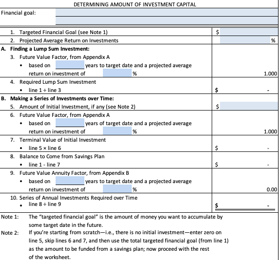 Solved Calculate amount to invest to meet objectives. Use | Chegg.com