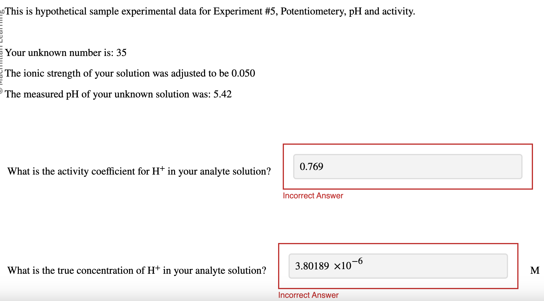 Solved This is hypothetical sample experimental data for | Chegg.com