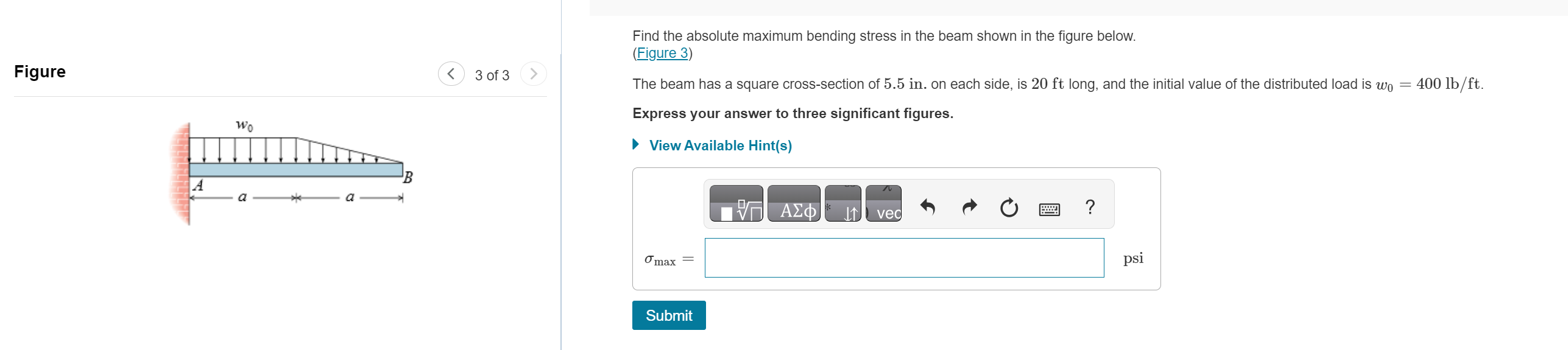 Solved Find the absolute maximum bending stress in the beam | Chegg.com