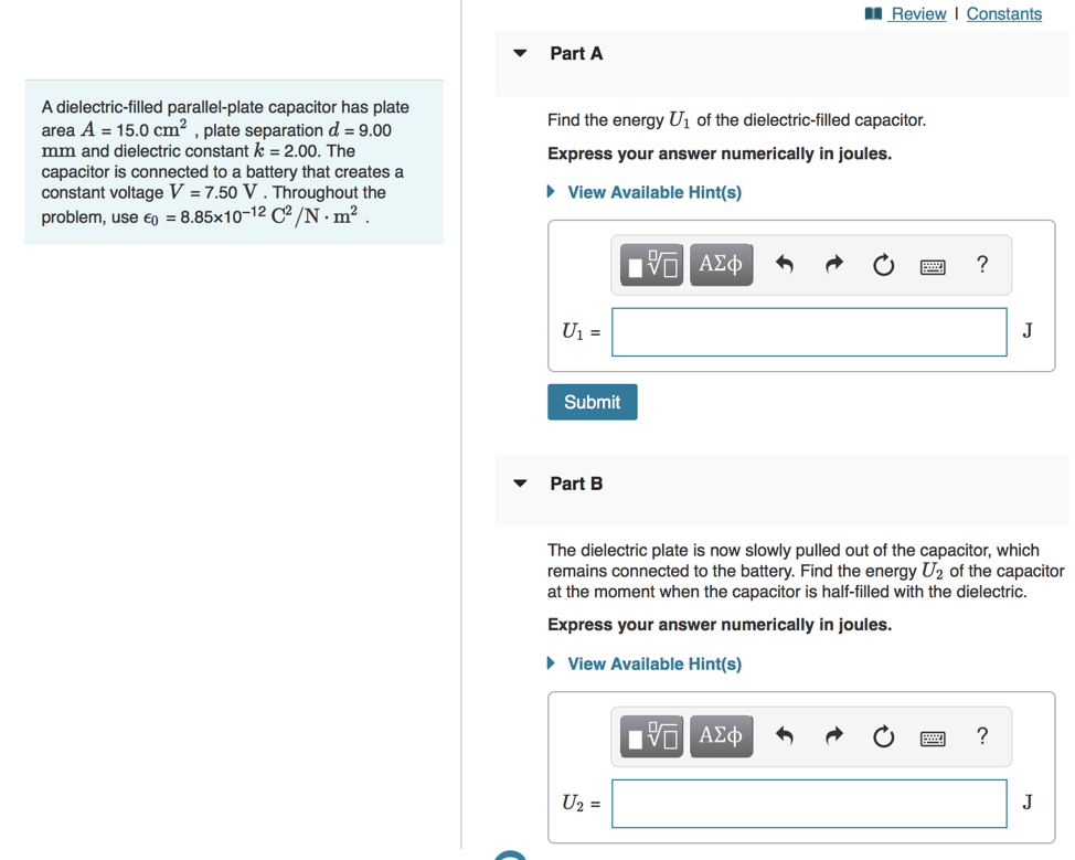 Solved Review | Constants Part A A dielectric-filled | Chegg.com