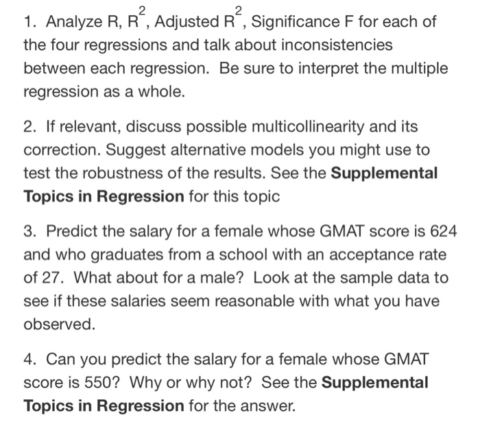 Solved 2 2 1. Analyze R, R, Adjusted R, Significance F for | Chegg.com