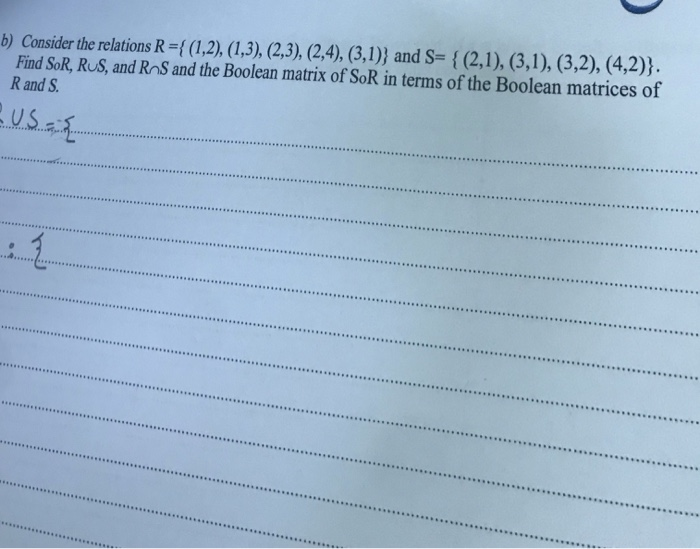 Solved Find SoR, RuS, and RnS and the Boolean matrix of SoR | Chegg.com