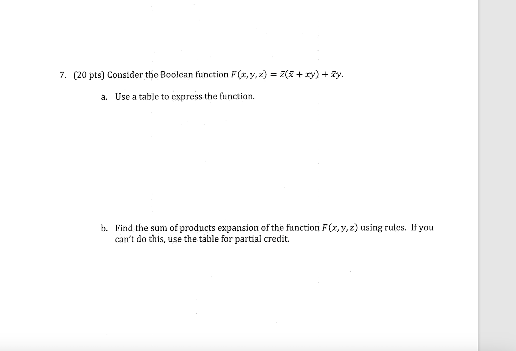 Solved (20 ﻿pts) ﻿Consider the Boolean function | Chegg.com