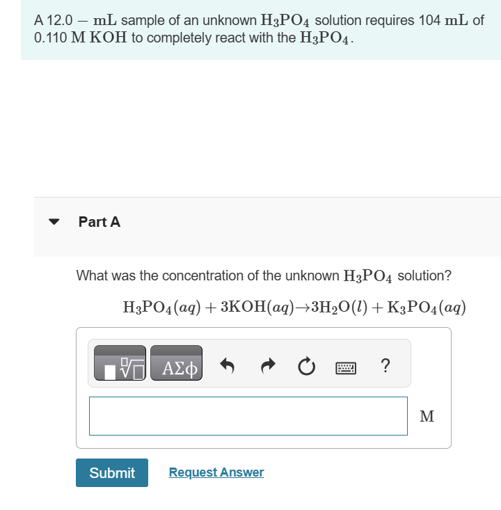 A 12.0-mL ﻿sample of an ﻿unknown H3PO4 ﻿solution | Chegg.com