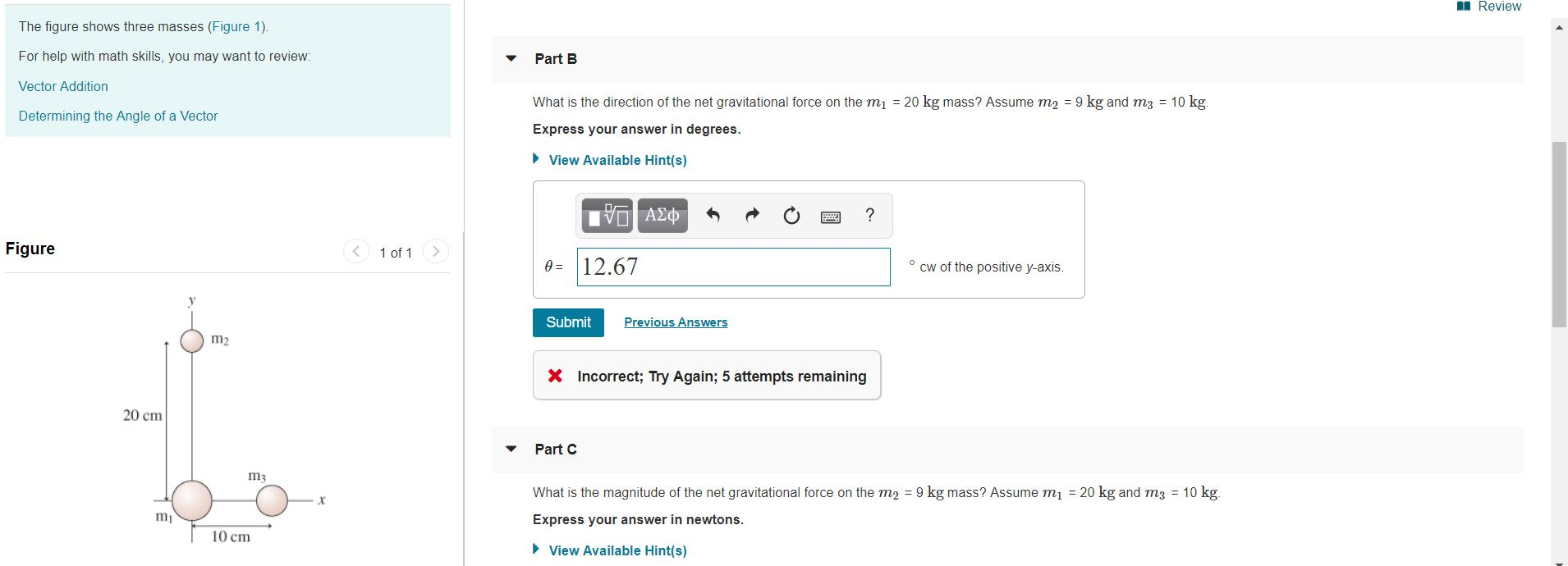 Solved Review The figure shows three masses (Figure 1). For | Chegg.com