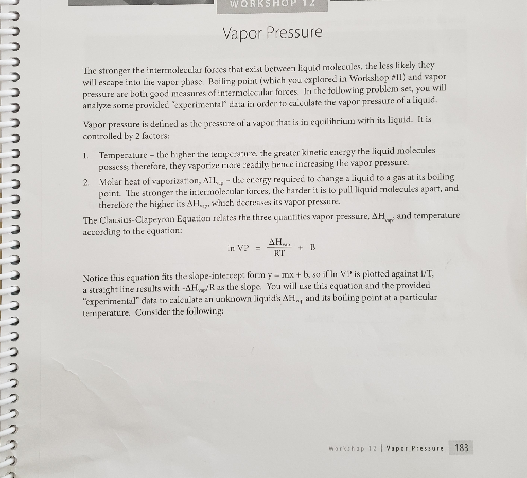 How do I complete these Vapor Pressure questions? I | Chegg.com