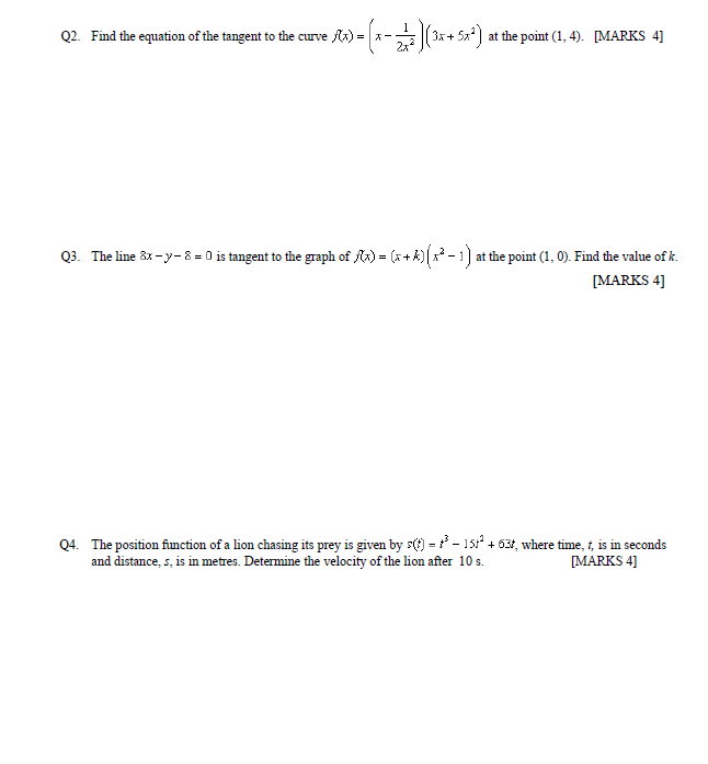 Solved Q2. Find the equation of the tangent to the curve fx) | Chegg.com
