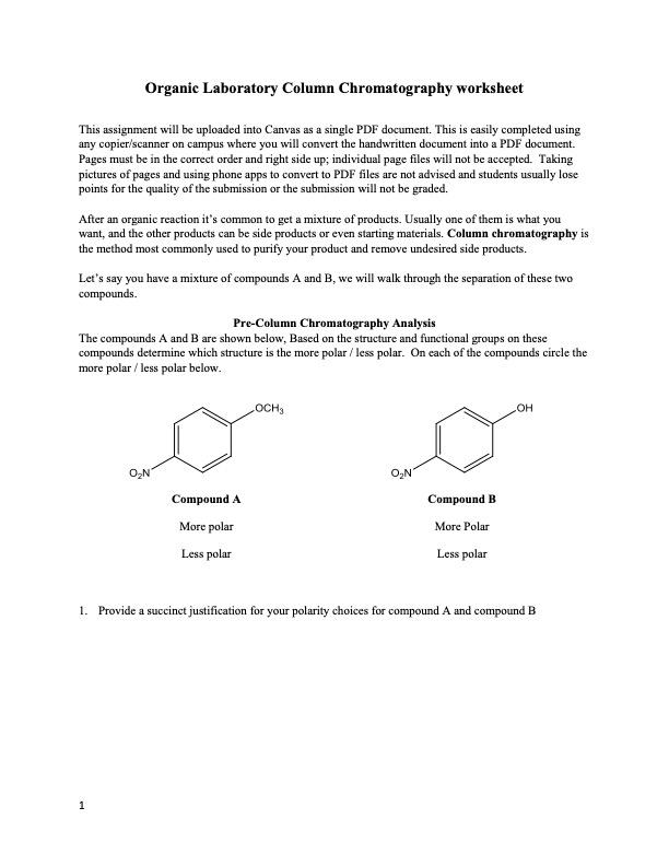 Solved Organic Laboratory Column Chromatography worksheet | Chegg.com