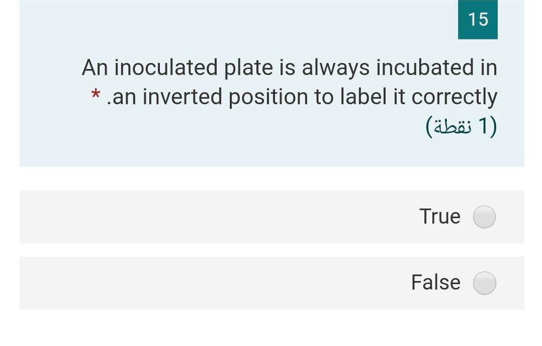 Solved 15 An inoculated plate is always incubated in *.an | Chegg.com