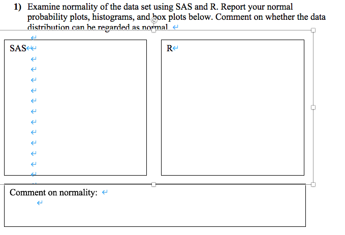 1) Examine normality of the data set using SAS and R. | Chegg.com