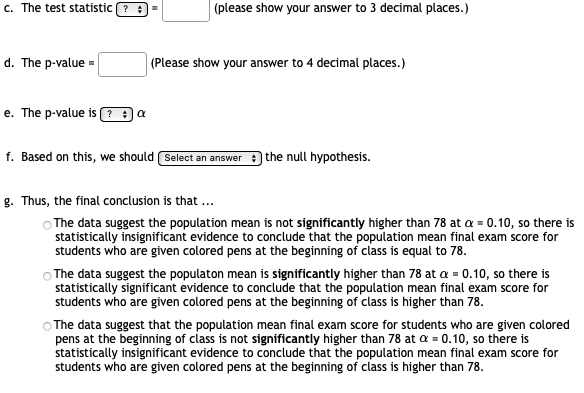 Solved The average final exam score for the statistics | Chegg.com