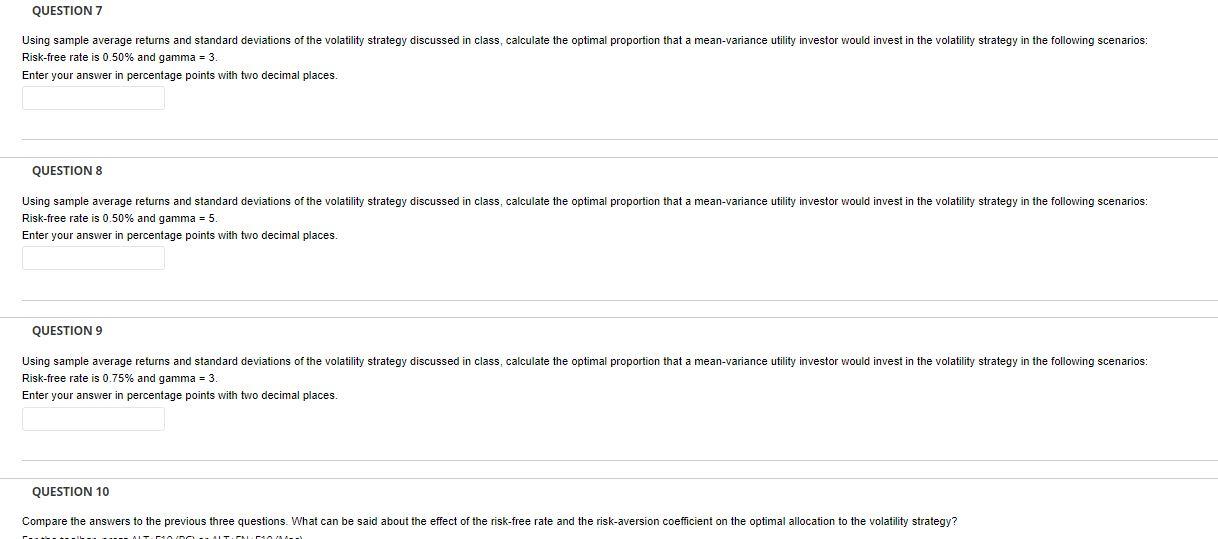 QUESTION 7 Using sample average returns and standard | Chegg.com