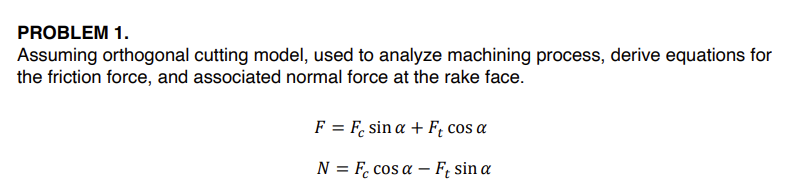 Solved Problem 1 Assuming Orthogonal Cutting Model Used To