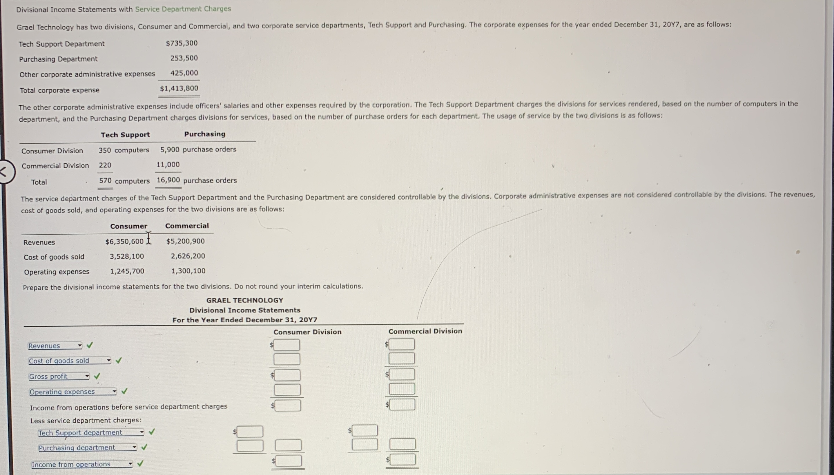 Solved Divisional Income Statements with Service Department | Chegg.com