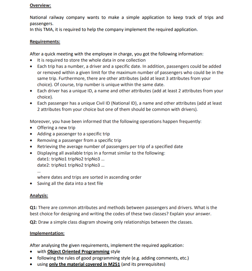 Solved Overview: National railway company wants to make a | Chegg.com