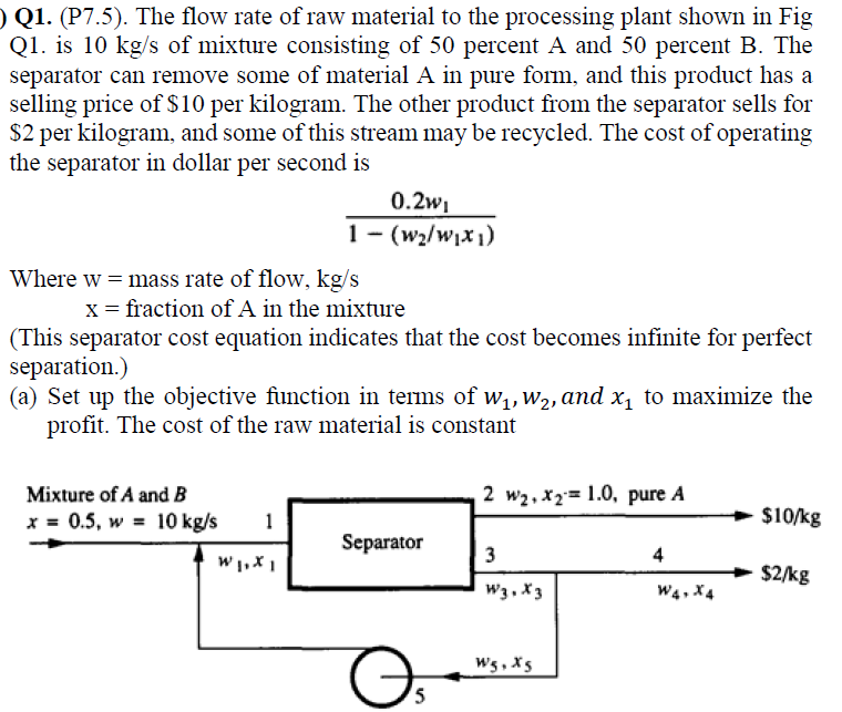 Solved Q1. (P7.5). The flow rate of raw material to the | Chegg.com