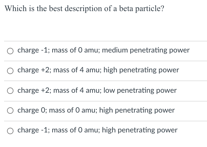 Solved Which is the best description of a beta particle? | Chegg.com