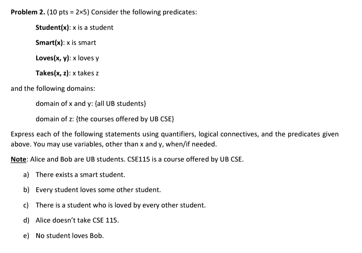 Solved Problem 2. (10pts=2×5) Consider the following | Chegg.com
