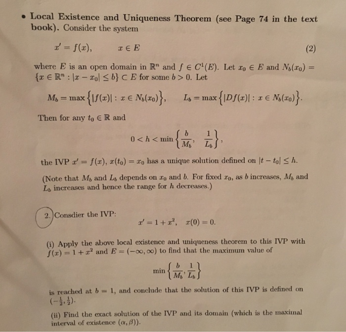 Solved Local Existence and Uniqueness Theorem (see Page 74 | Chegg.com