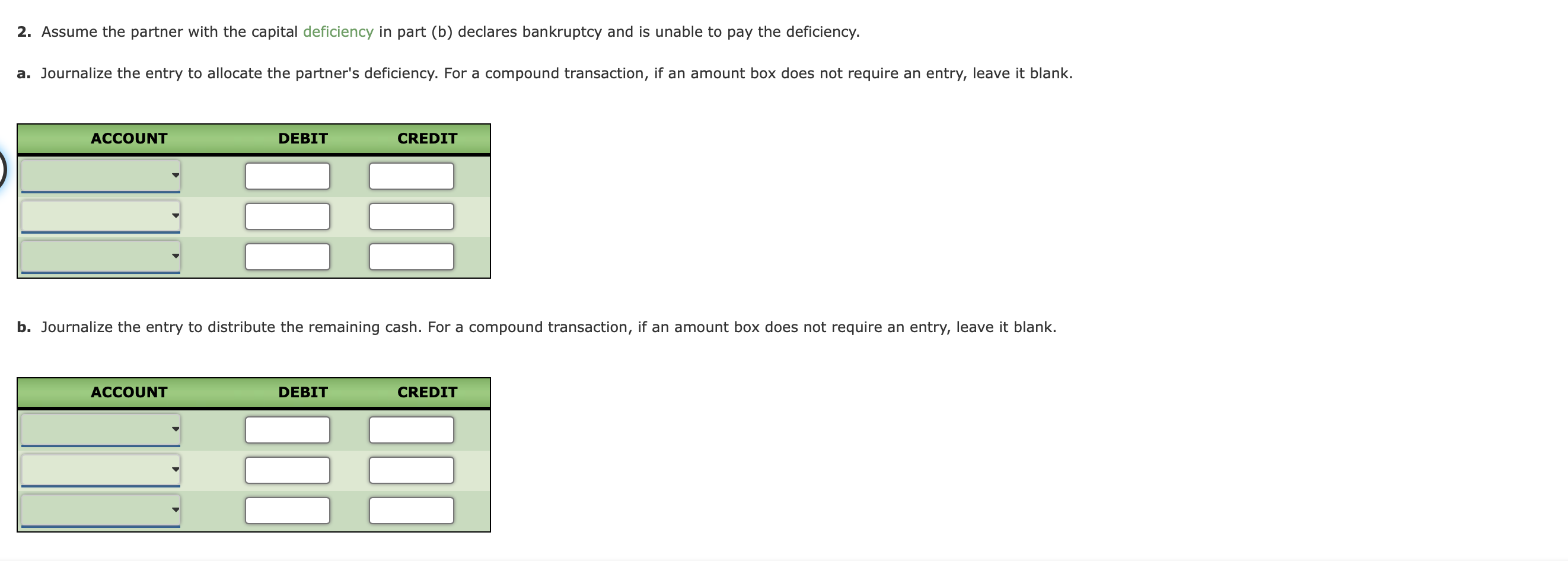 2. Assume the partner with the capital deficiency in | Chegg.com