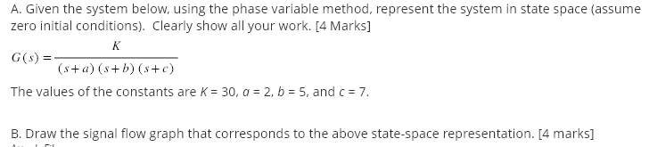 Solved A. Given the system below, using the phase variable | Chegg.com