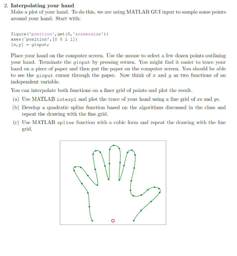 Solved 2. Interpolating your hand Make a plot of your hand. | Chegg.com