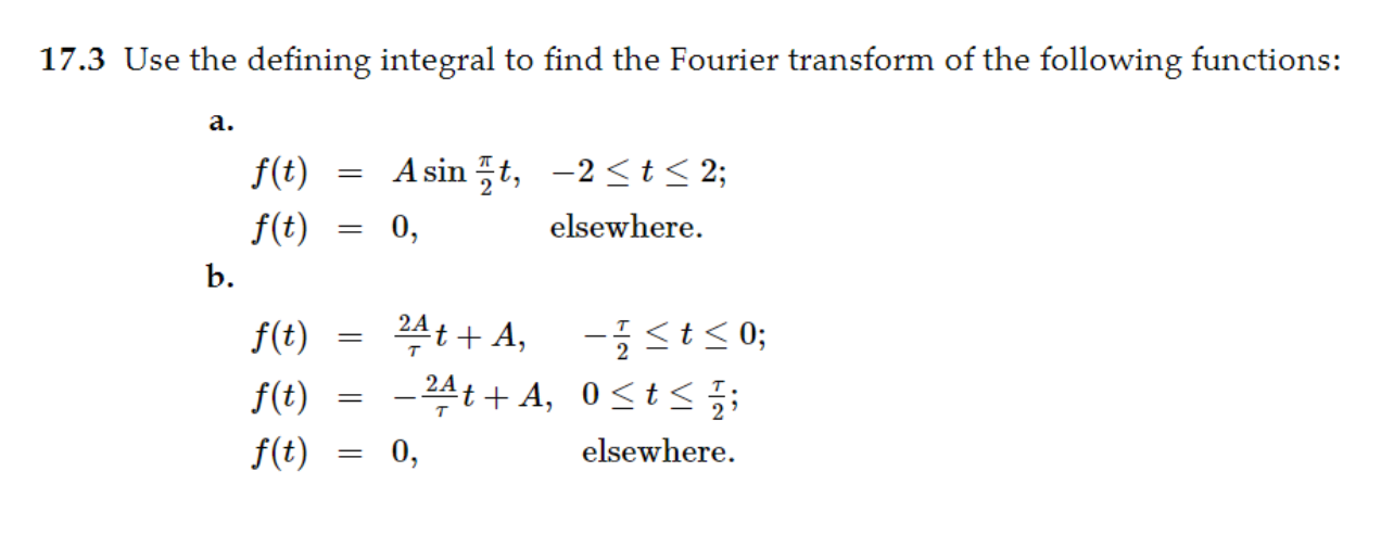 Solved 17.3 Use the defining integral to find the Fourier | Chegg.com
