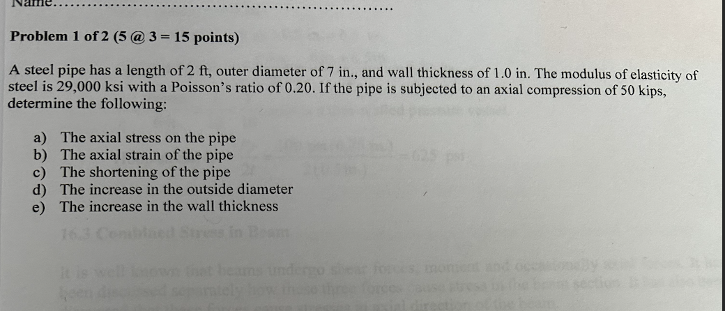 Solved A steel pipe has a length of 2ft, outer diameter of 7 | Chegg.com