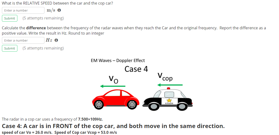 Solved Electromagnetic Wave - Doppler Effect - Car and Cop | Chegg.com