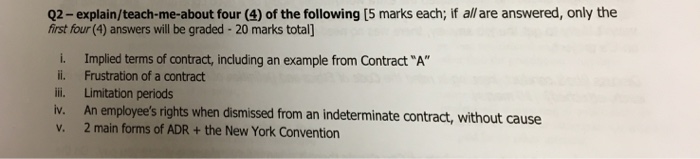 Solved i. Implied terms of contract, including an example | Chegg.com