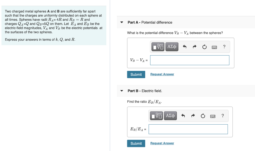 Solved Part A - Potential difference Two charged metal | Chegg.com
