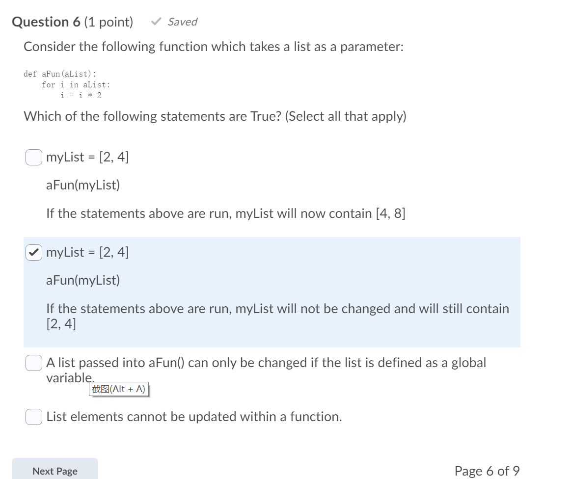 Solved Saved Question 6 (1 point) Consider the following | Chegg.com