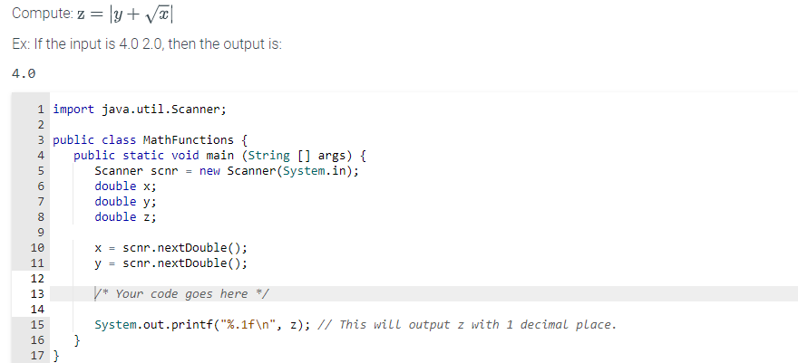 Solved Compute: z=∣y+x∣ Ex: If the input is 4.02.0, then the | Chegg.com