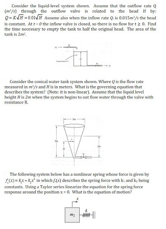 Solved Consider the liquid-level system shown. Assume that | Chegg.com