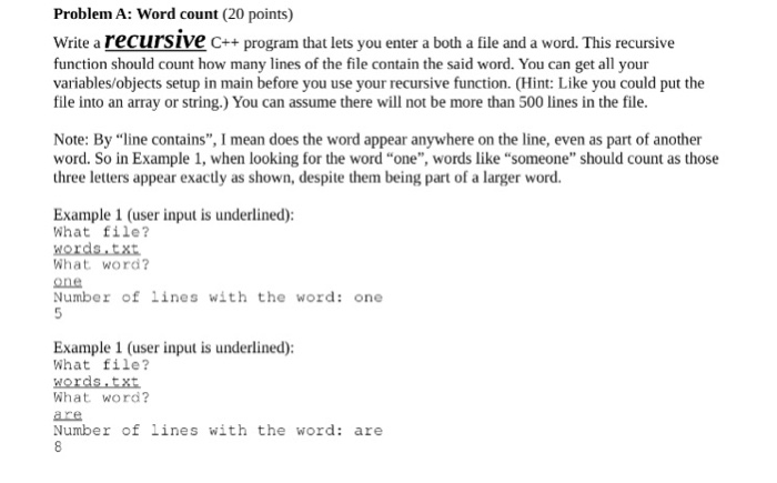 Problem A: Word count (20 points) Write a recursive | Chegg.com