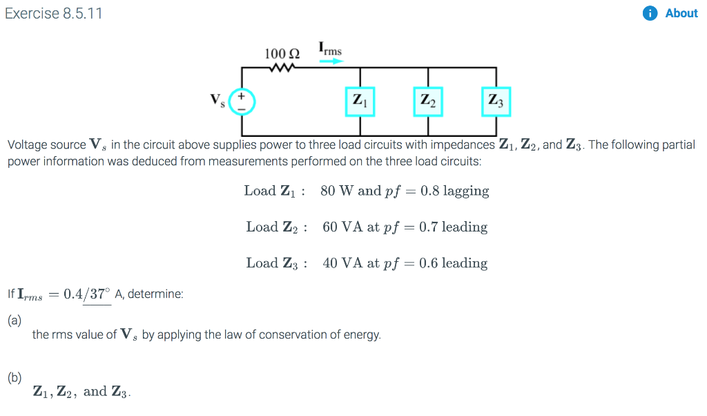 Solved Exercise 8.5.11 About 1009 Trms z z Voltage source V, | Chegg.com