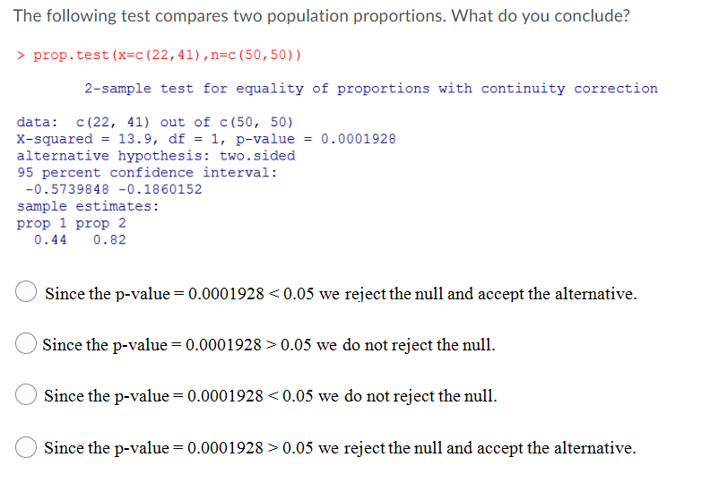 Solved The following test compares two population | Chegg.com