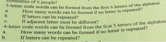 Solved Committee of 6 people? 5-letter code words can be | Chegg.com