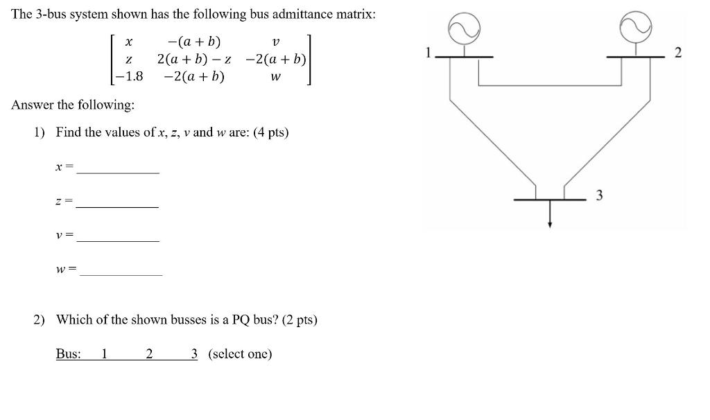 Solved The 3-bus system shown has the following bus | Chegg.com