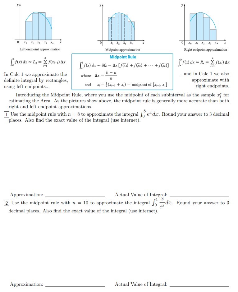 Solved Midpoint Approximation Kight Enapont Approximation 1926
