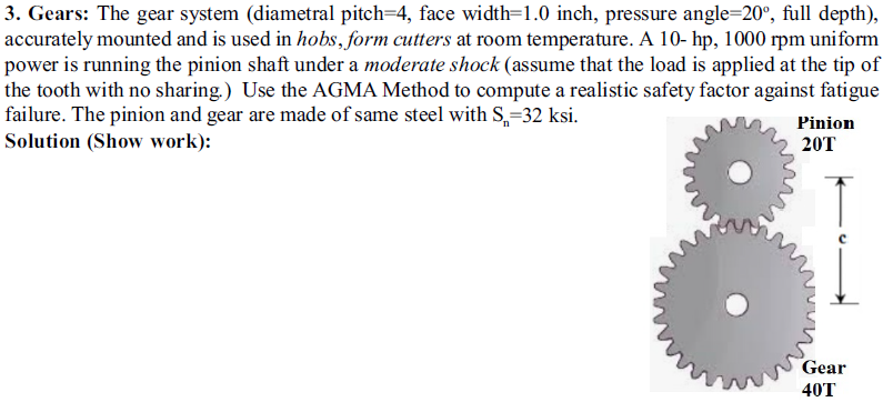 Solved 3. Gears: The gear system (diametral pitch =4, face | Chegg.com
