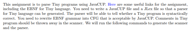 Solved This assignment is to parse Tiny programs using | Chegg.com