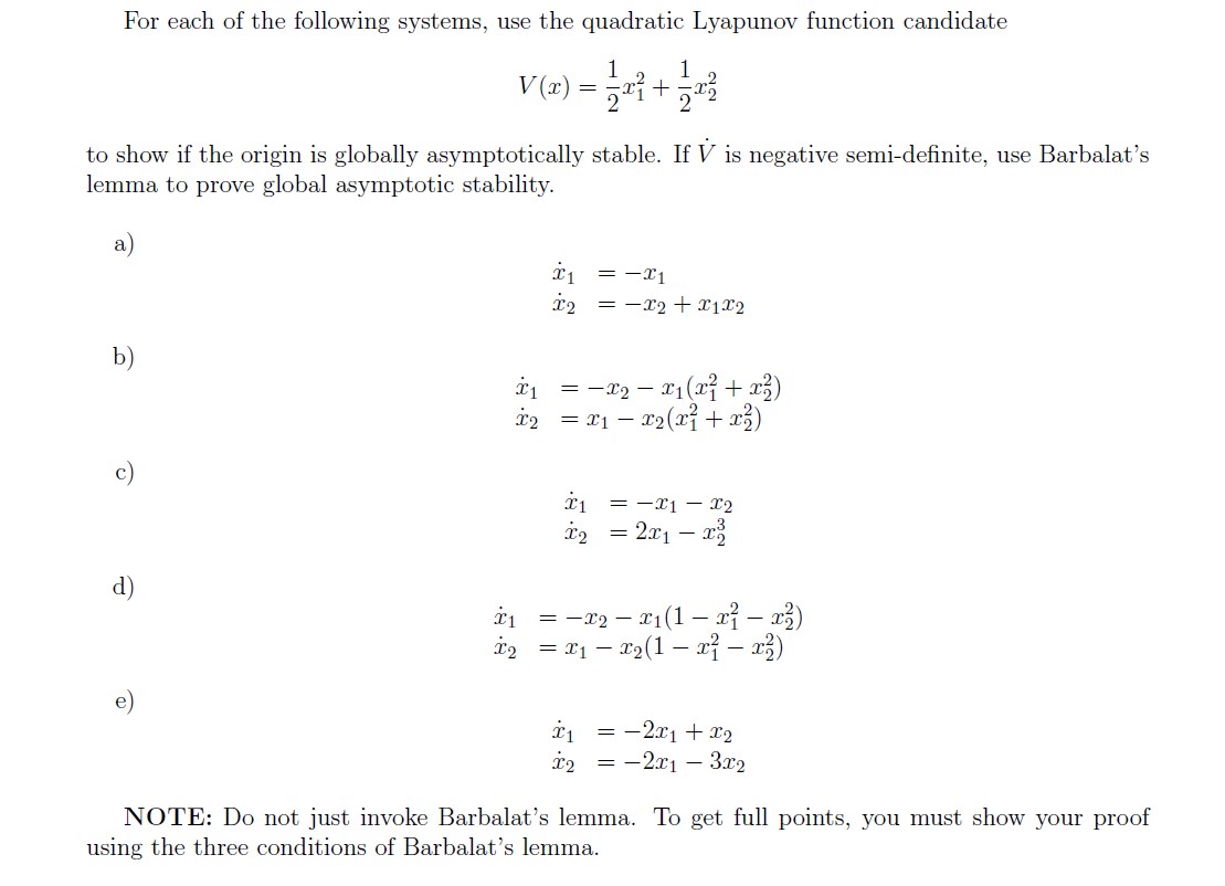 Solved For each of the following systems, use the quadratic | Chegg.com