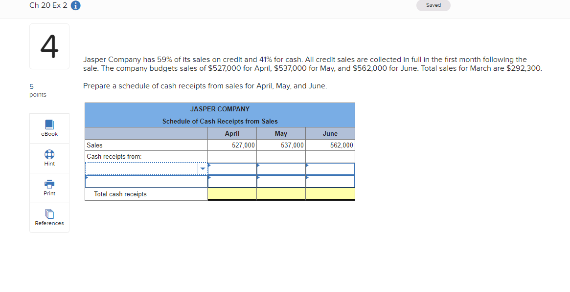 Solved Ch 20 Ex 2 4 points eBook for Hint Print References | Chegg.com