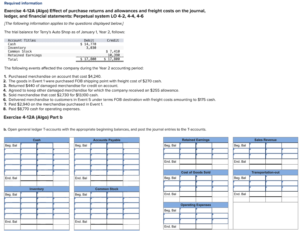 Solved Exercise 4-12A (Algo) Effect of purchase returns and | Chegg.com
